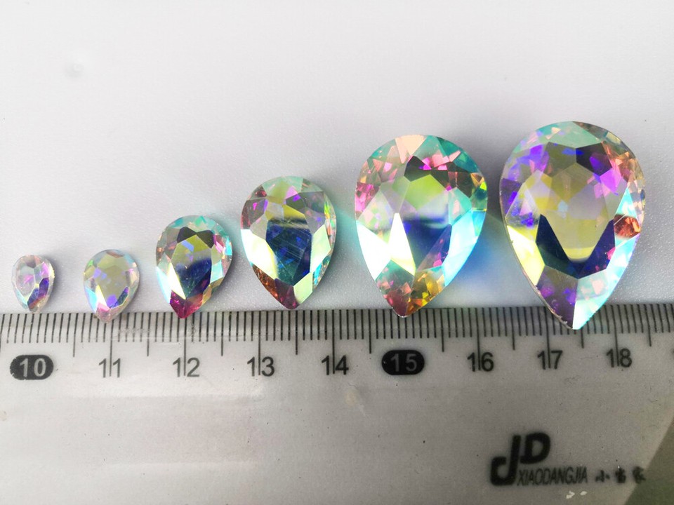 White AB Glass Rhinestone Tear Drop Jewels Crystal Applique Size ...