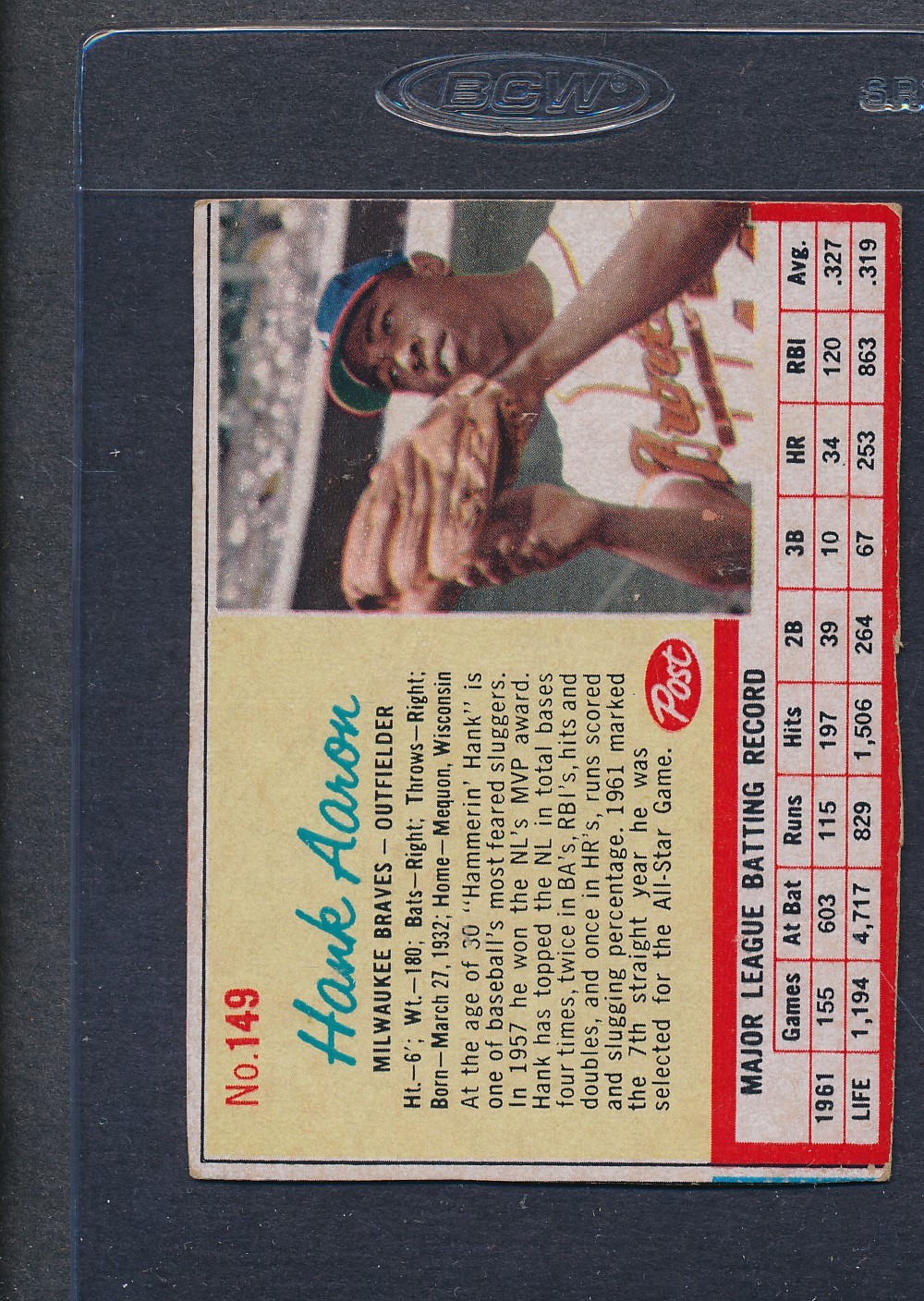 1962 Post Cereal #149 Hank Aaron Braves EX *439 | eBay