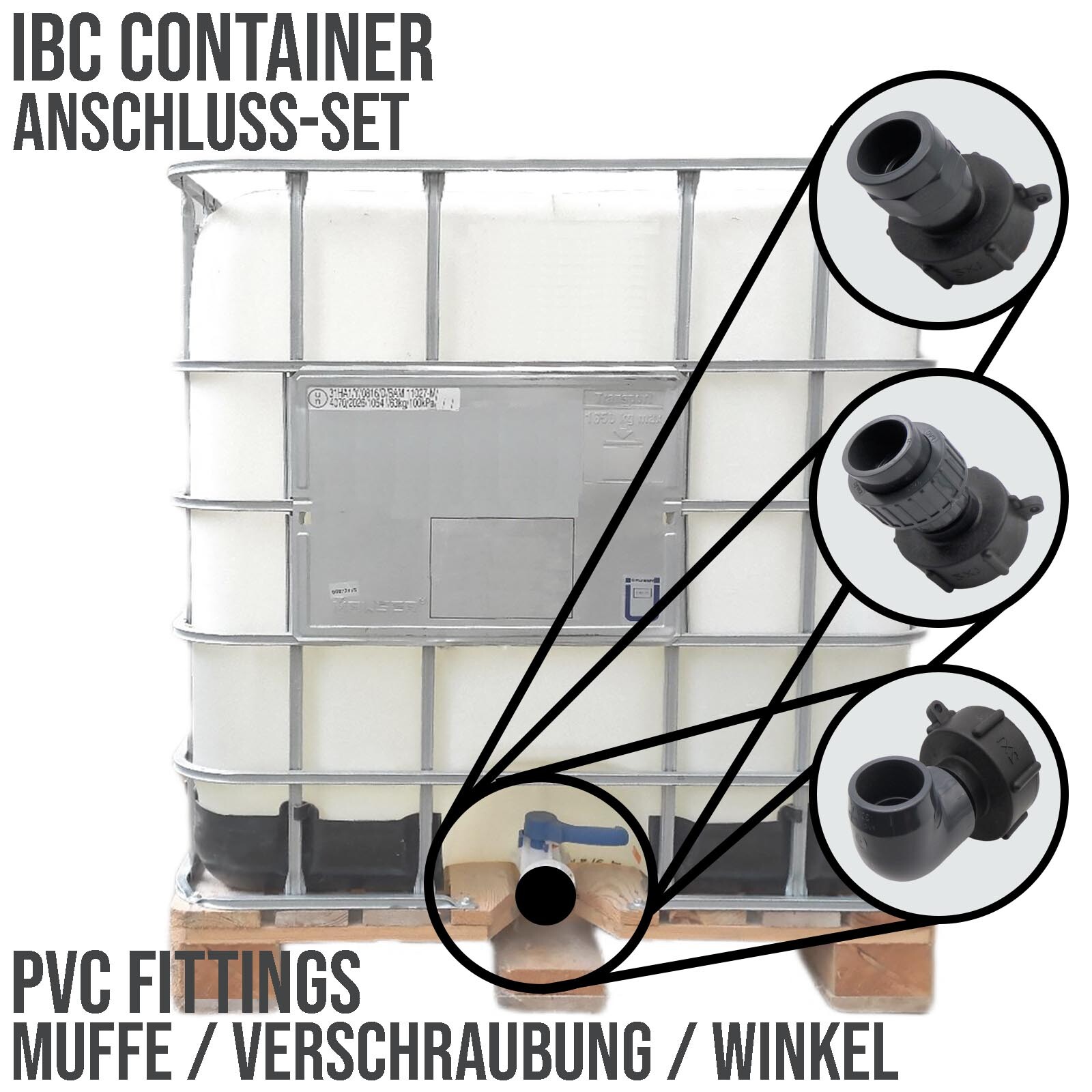IBC Container Adapter Übergang PVC Klebemuffe Verschraubung Winkel Rohr ...