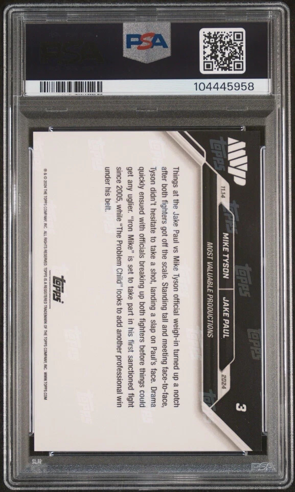 2024 TOPPS NOW BOXING #3 JAKE PAUL / MIKE TYSON PSA 10 GEM MT | eBay