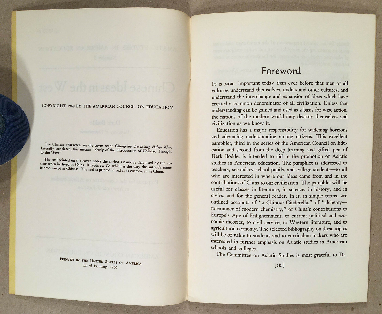 CHINESE IDEAS IN THE WEST Derk Bodde 1948 American Council on Education ...