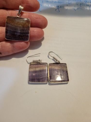 Natural Rainbow Fluorite 925 Sterling Silver Pendant And Pierced Earrings Set | eBay