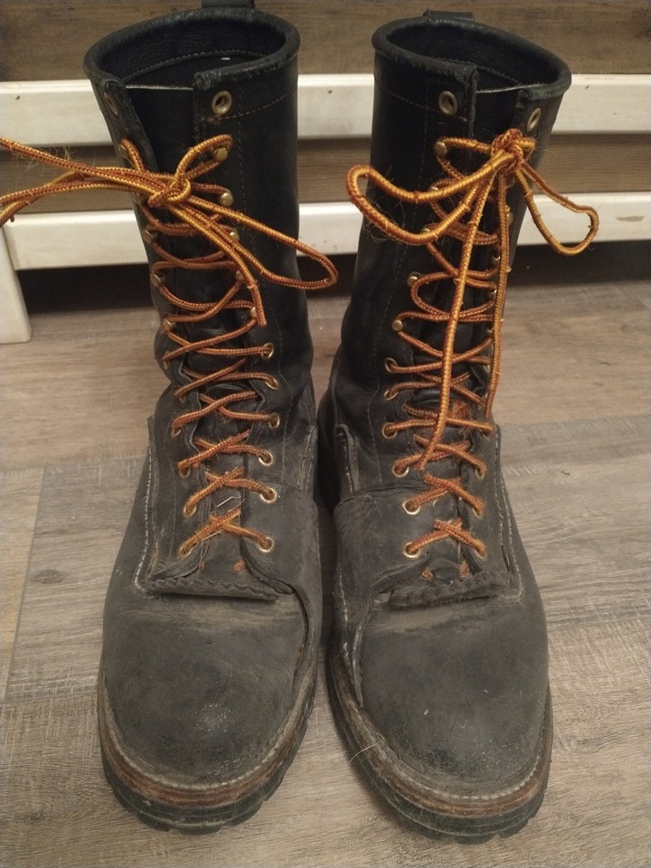 Hoffman’s Tall Black Leather Lineman Logger/Pole Climber Boots Made In ...