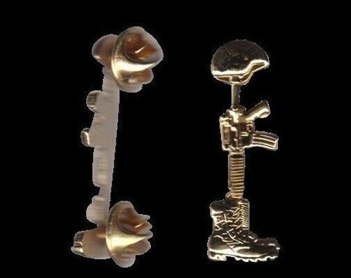 Fallen Soldier Battlefield Cross Veterans Memorial Pins (glossy gold ...