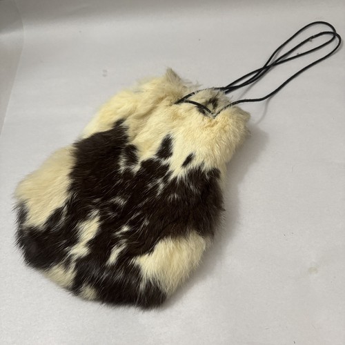 Genuine Rabbit Fur Pouch, handmade leather Drawstring bag, White And ...