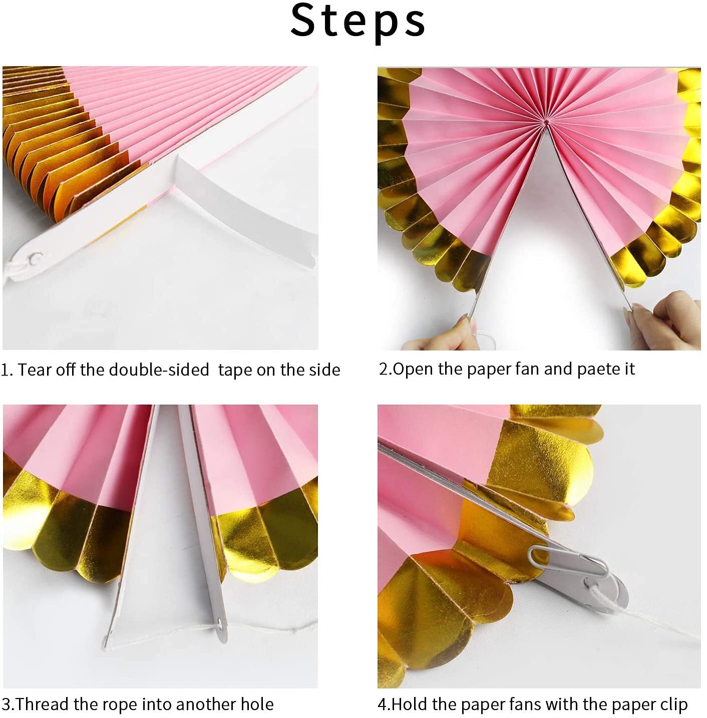 8 Pcs Decoration Hanging Party Gold Silver Paper Fans Set for Birthday ...