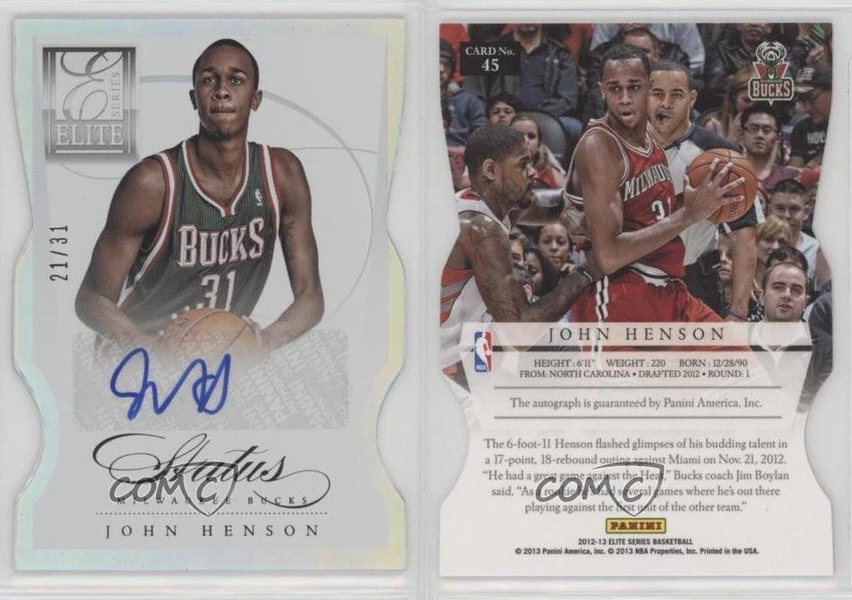 2012-13 Elite Series Auto Status Die-Cut 21/31 John Henson #45 Auto 1u6 ...