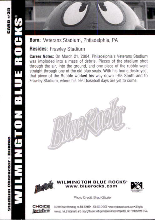 2009 Wilmington Blue Rocks Choice #35 Rubble MASCOT - NM Baseball Card ...