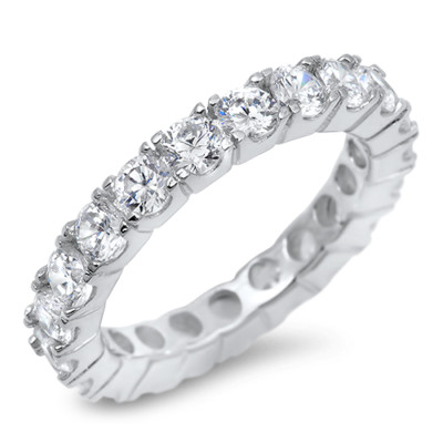 Round White CZ Eternity Wedding Band Ring .925 Sterling Silver Sizes 5 ...