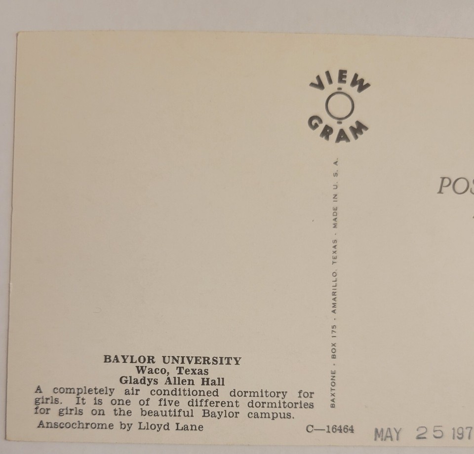 Unused 1979 Postcard Baylor University Gladys Allen Hall Waco Texas E5 ...