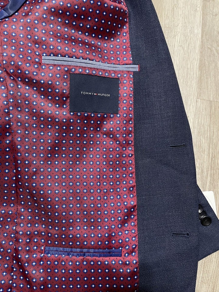 TOMMY HILFIGER Men's Modern-Fit TH Flex Wool Blue Weave Sport Coat ...