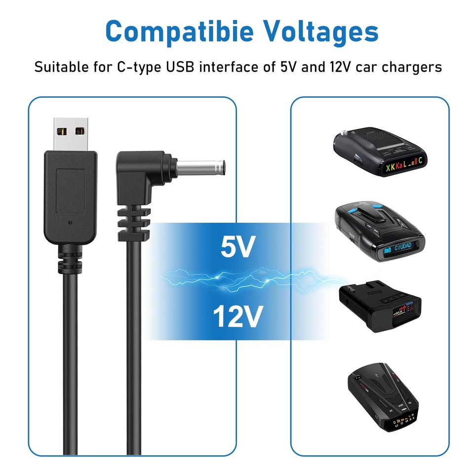 Cobra Radar Detector Power Cable - USB to DC3.5 Plug, Replacement for ...