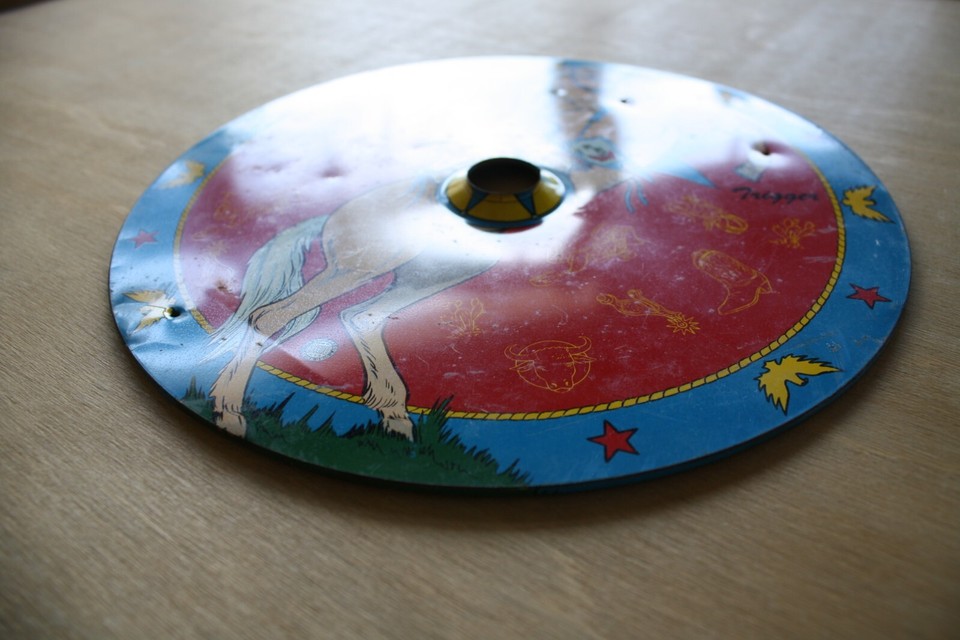 Cowboy Roy Rogers & Trigger Horseshoe 10" Round Tin Target Base 1950's ...