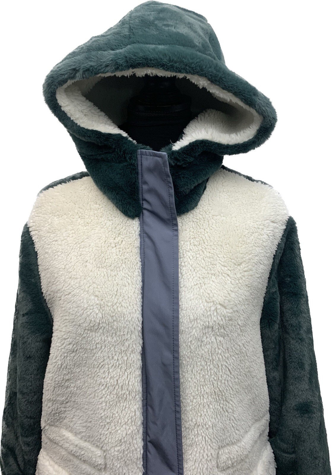 NEW UGG LETTY SHERPA BLOCK COAT JACKET BEIGE TEAL FULL LENGTH FAUX FUR ...