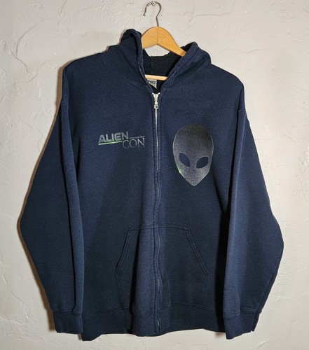 AlienCon Alien Head Blue Zip-Up Hooded Sweatshirt Gildan Size Large ...