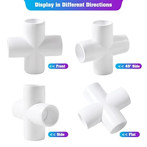 6 Pack 3/4 Inch PVC Elbow Fittings 4-Way Pipe Connector for Greenhouse ...