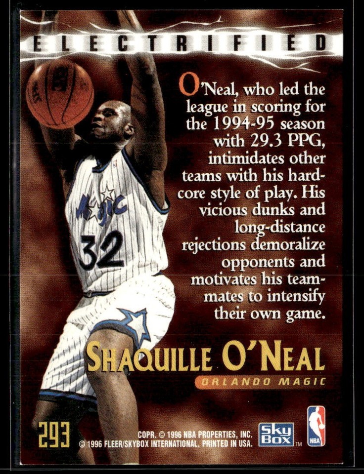 1995-96 SkyBox Premium #293 Shaquille O'Neal Magic Basketball Card ...
