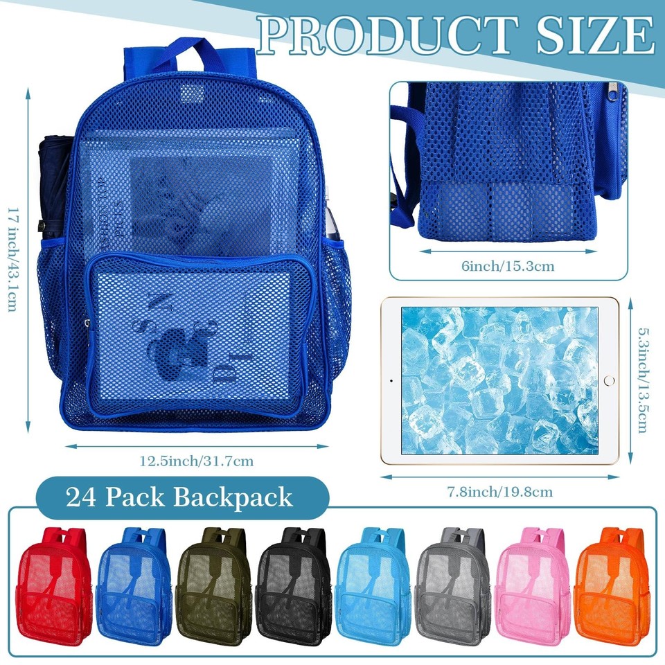 24 Pcs Mesh Backpack Bulk Heavy Duty Mesh Bookbags Large See Through ...