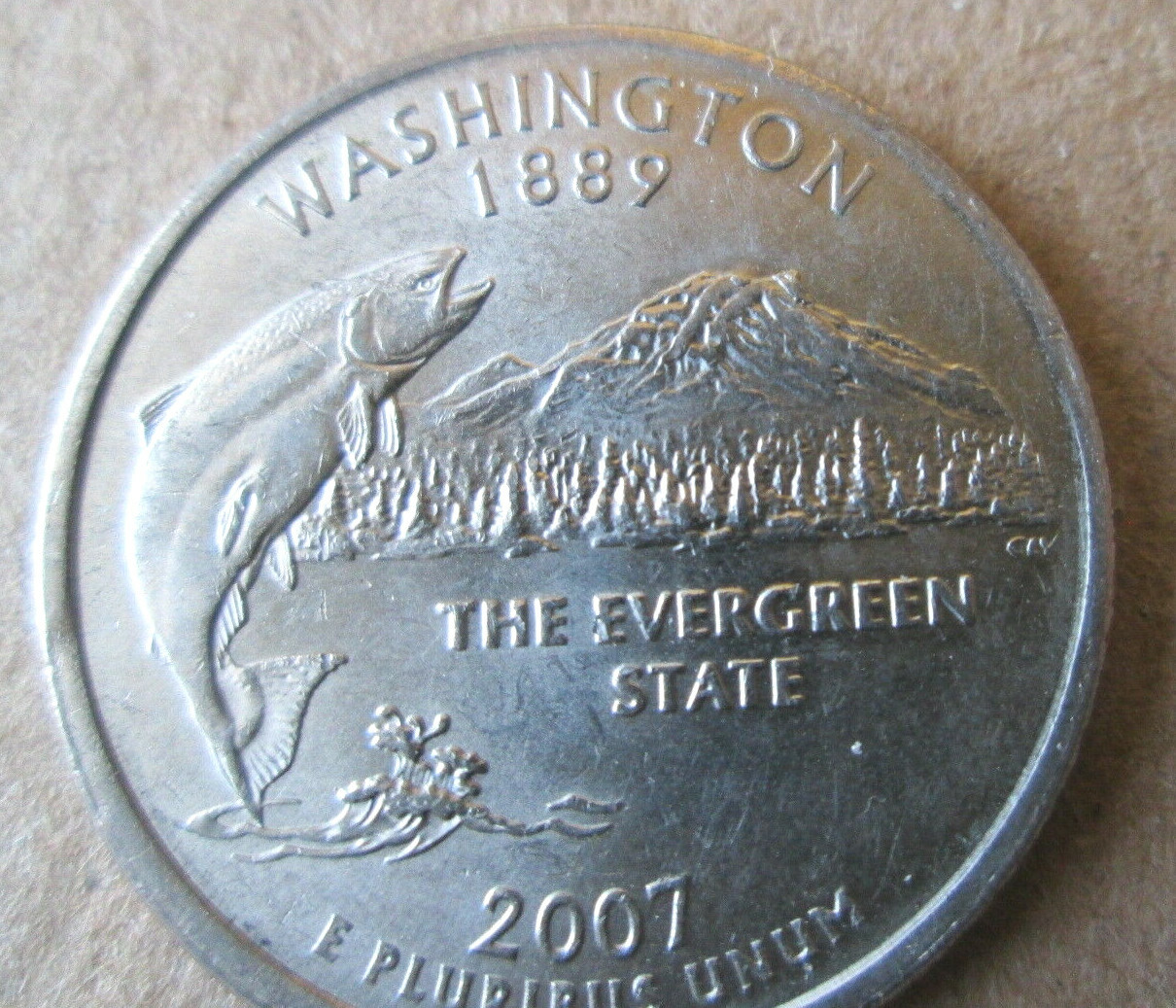 2007-P WA. STATE QUARTER, INTERIOR DIE BREAK/CHIP ERROR, "EXTRA ROCK ...