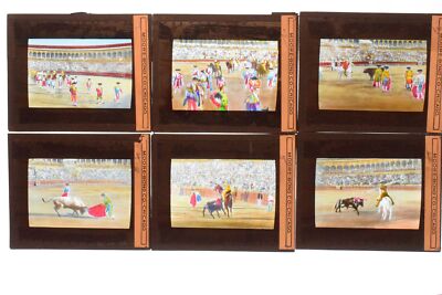 Bullfight Set Of 12 Magic Lantern Slides - Hand Tinted Stereopticon ...