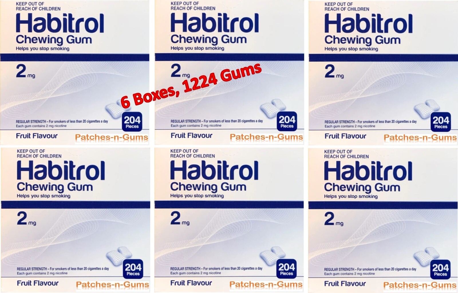 Habitrol 2mg Fruit Nicotine Gum. 6 Bulk Boxes of 204 (1224 Pcs). Expiry ...