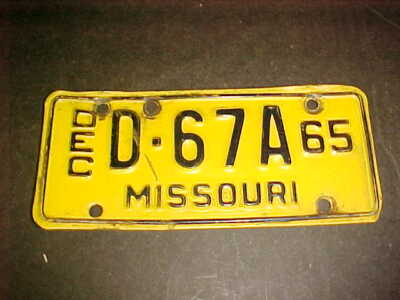 Original 1965 Missouri Motorcycle license plate D-67 A Vintage Dealer ...