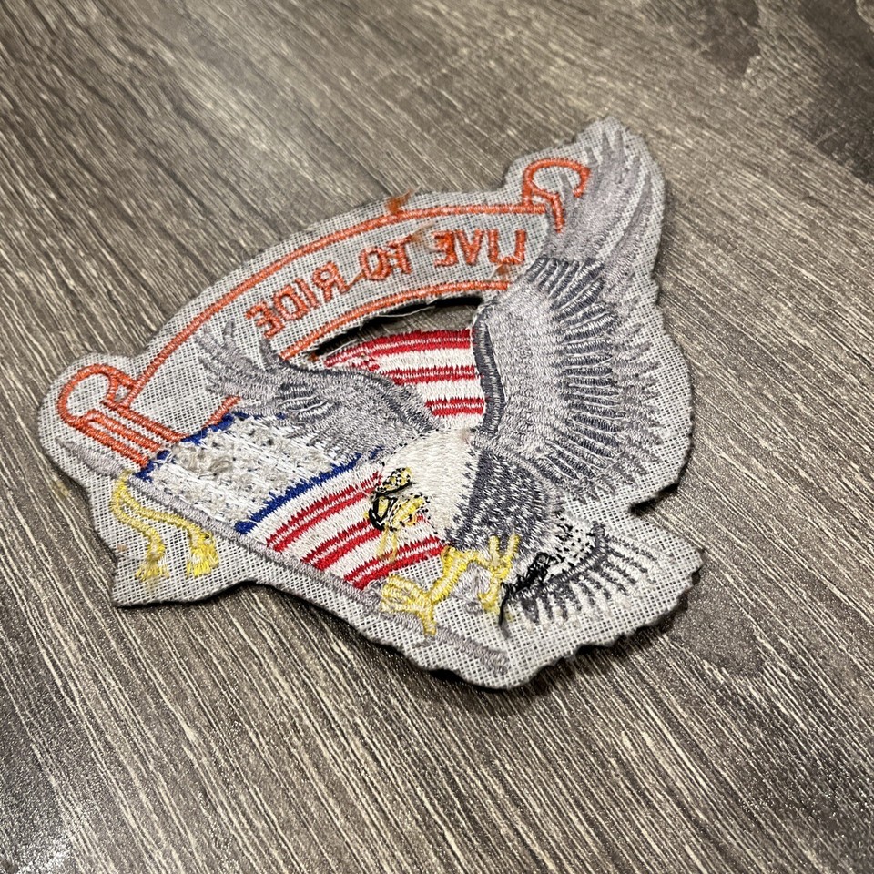 Live To Ride Patch Vtg Iron On 5” Motorcycle Biker Vest USED US Flag ...