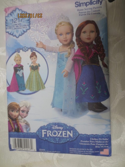 18" Frozen Doll Costumes Anna Elsa Disney Simplicity S0747 Sewing ...