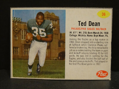 SHORT PRINT 1962 Post Cereal Football #36 TED DEAN Philadelphia Eagles ...
