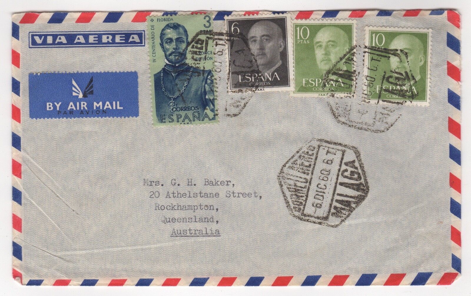 1960 Dec 6th. Air Mail. Malaga to Rockhampton, Australia. | eBay
