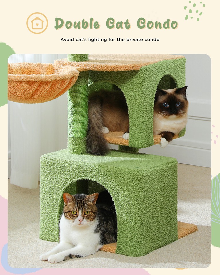 PAWZ Road Green Cat Tree Tower Scratching Post with Artificial Leaves ...