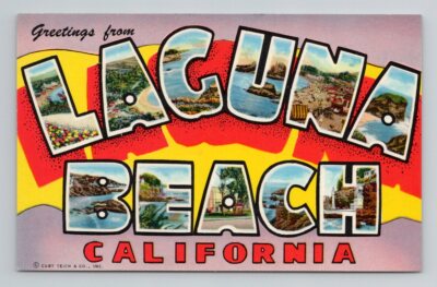 LARGE LETTER LAGUNA BEACH CA 1954 Curt Teich 4C-P2045 Vintage Postcard ...
