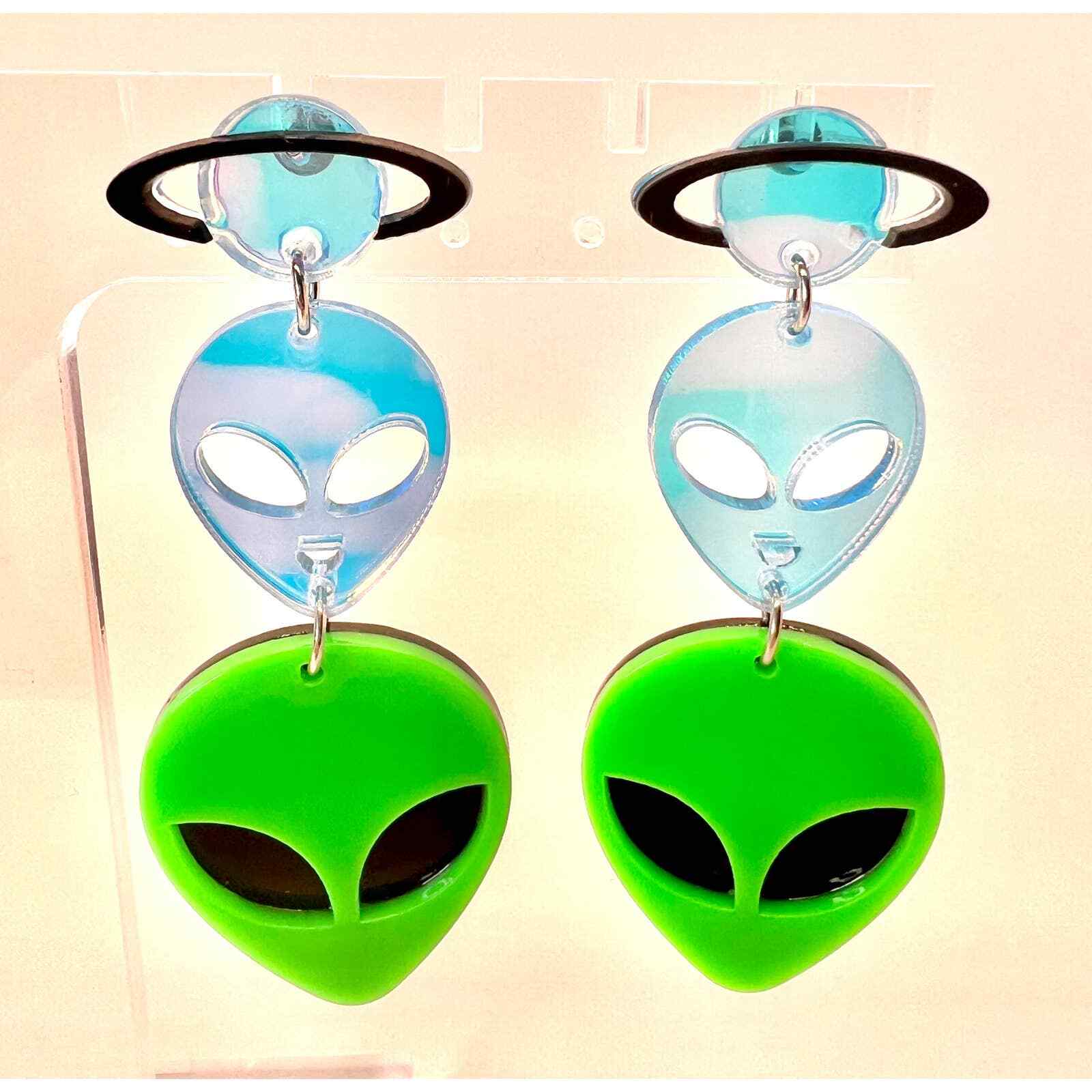 Space Alien Earrings - Statement Earrings - Novelty Earrings - Green ...