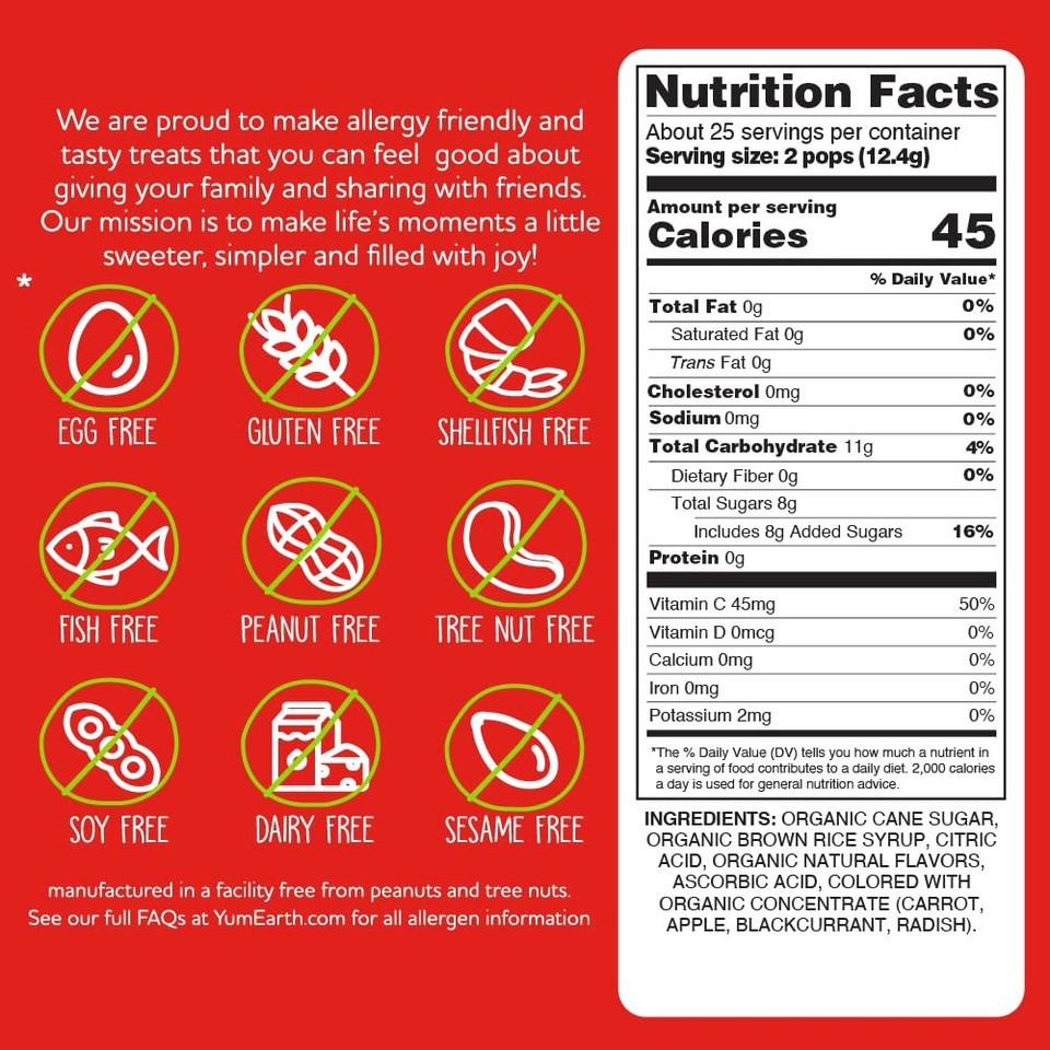 YumEarth Organic Fruit Flavored Pops, 50 Lollipops, Allergy Friendly ...