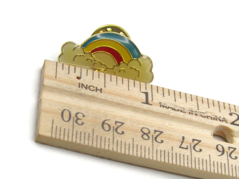 Rainbow Over Clouds Pin Blue Yellow Red White & Gold Tone | eBay