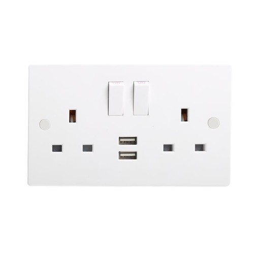 WHITE DOUBLE SOCKET USB 13A 2 GANG ELECTRIC WALL PLUG SOCKETS WITH 2 ...