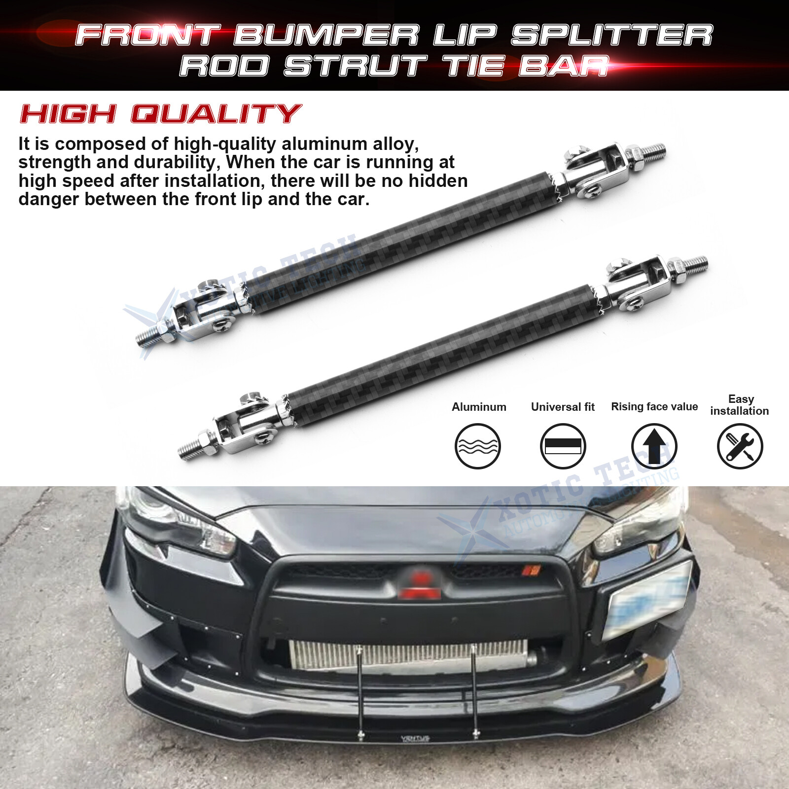6" to 9" Carbon Fiber Black Front Bumper Lip Stabilizer Sport Diffuser ...