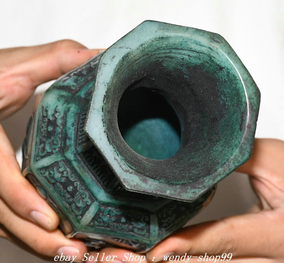 8.6" Chinese Natural Old Green Jade Carved Crane Bird Eagle Hawk Bottle ...