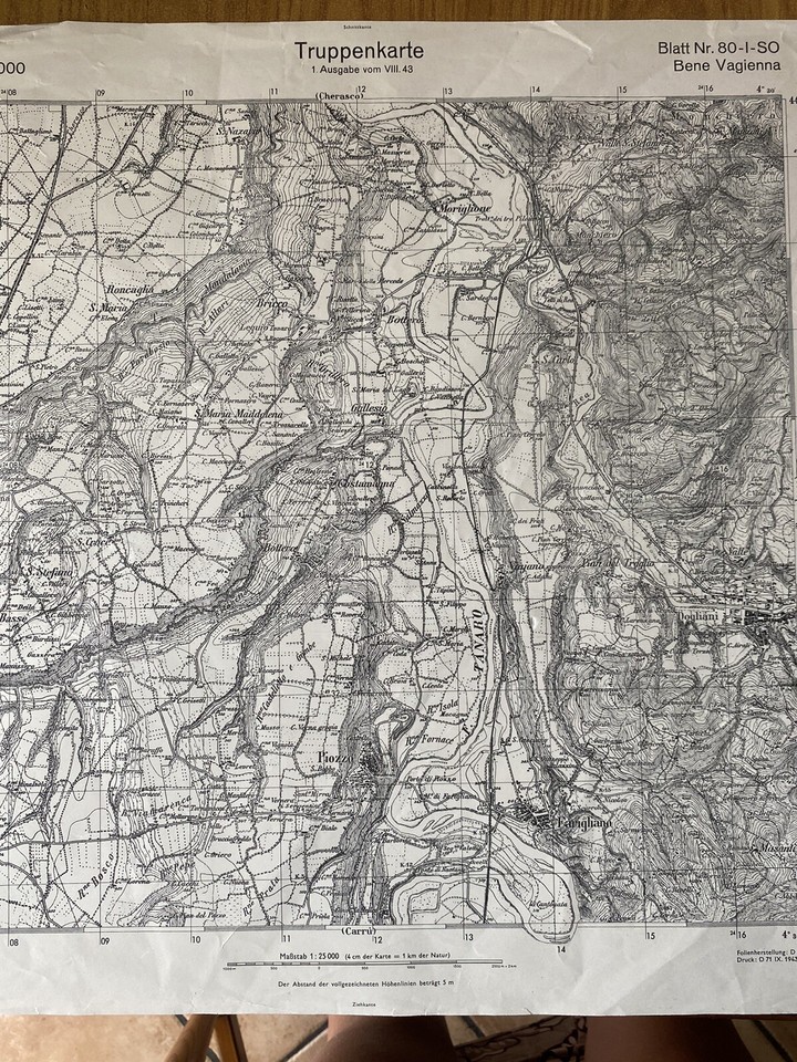 Geographic Map Truppenkarte Sheet No. 80 Bene Vagienna Printed 1943 | eBay