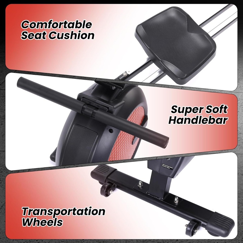 Magnetic Rowing Machine Dual Slide Rail Max 350 LBS with Tablet Holder ...