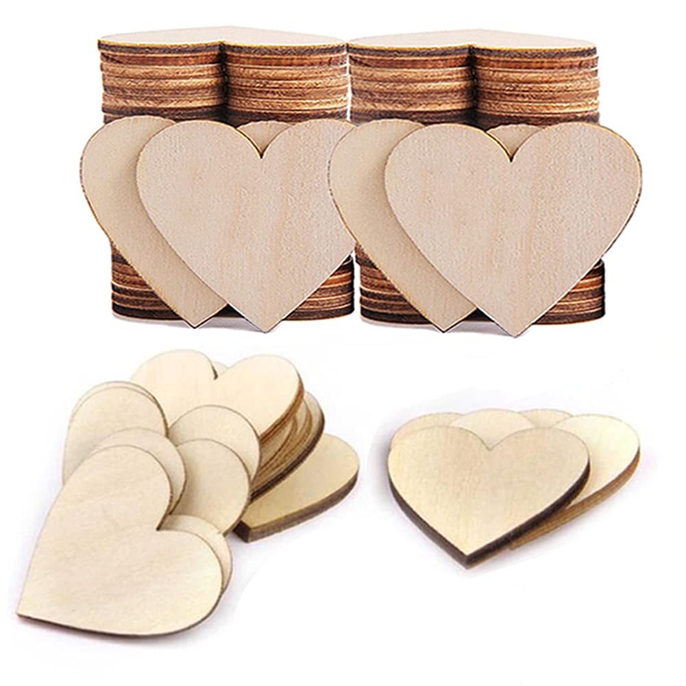 WLIANG 100 Pcs 2 inch Wood Heart Cutouts Unfinished Blank Wooden Hearts ...
