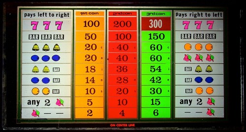 Vintage Slot Machine Glass Game Display Pays Table 3 Coin 777 Bar Bell ...