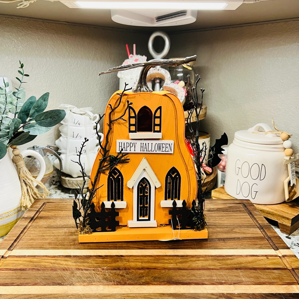 Wood Happy Halloween Haunted Pumpkin House Table Decor 801946005155| eBay