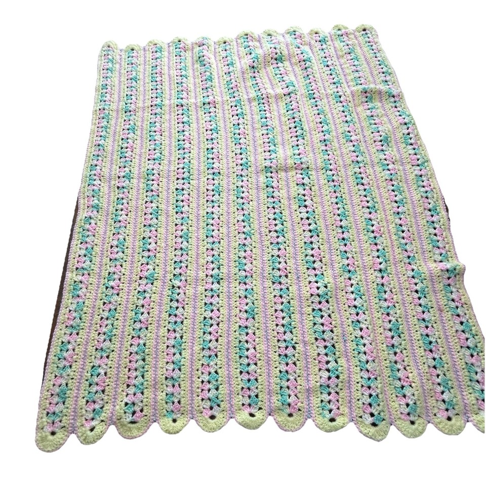 Handmade Crocheted Baby Blanket Afghan Pastel Vintage 49x40” | eBay