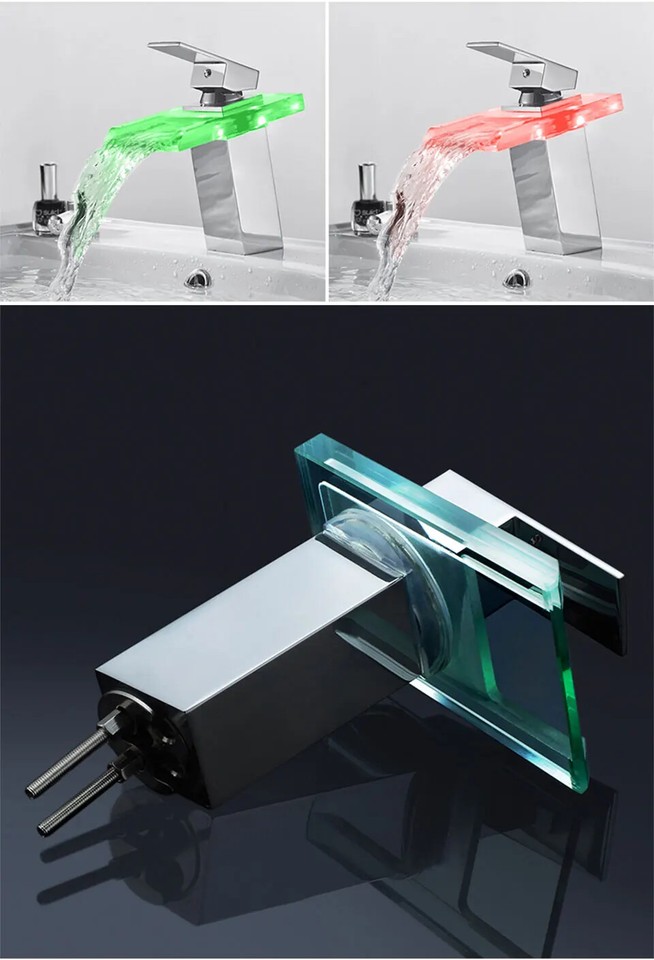 Basin Faucet Temperature Colors Change Bathroom Taps Deck Mounted Wash ...