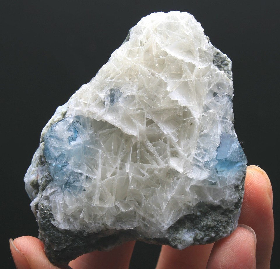 278g Rare Transparent Blue Cube Fluorite & Calcite Mineral Specimen ...