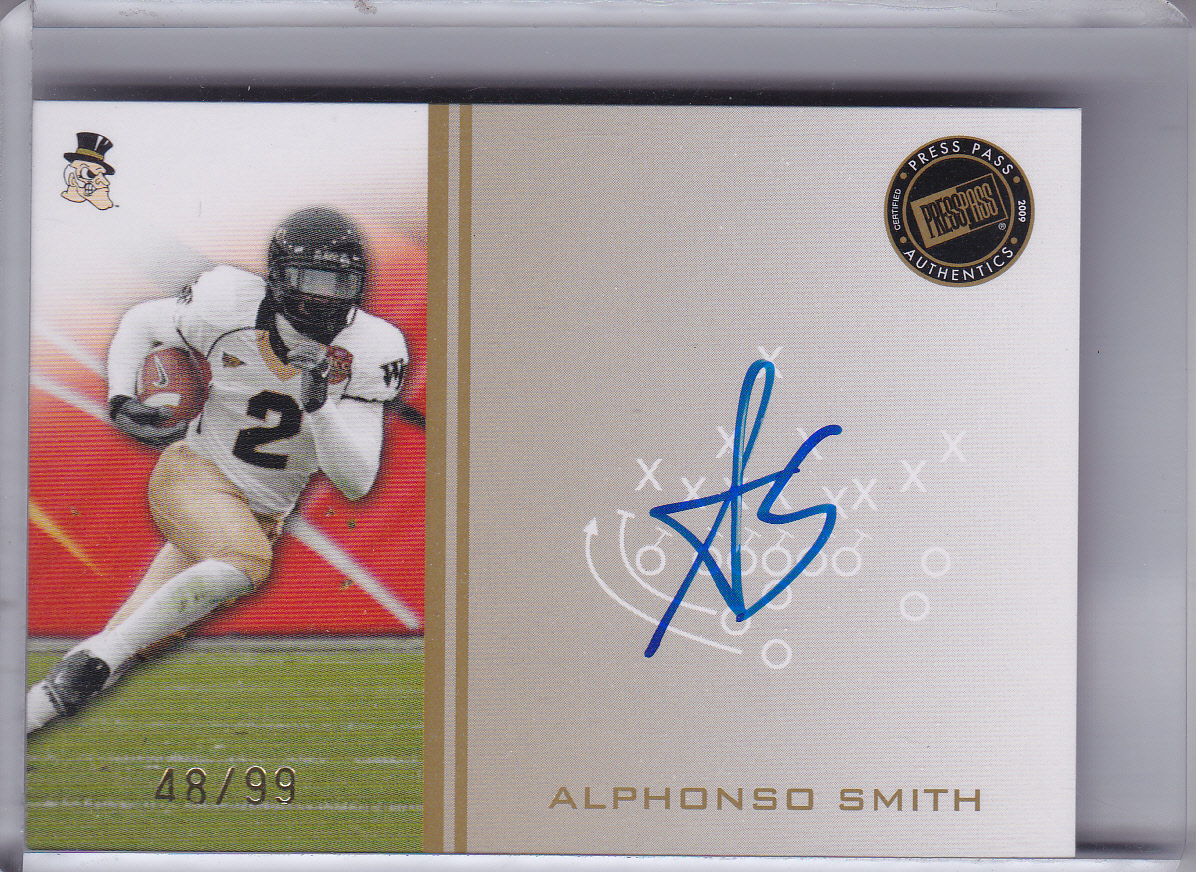 2009 PRESS PASS #PPS-AS ALPHONSO SMITH AUTOGRAPH ROOKIE RC WAKE FOREST ...