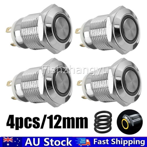 4x 12V 12mm Car Boat Push Button Metal Momentary Switch LED Light ...