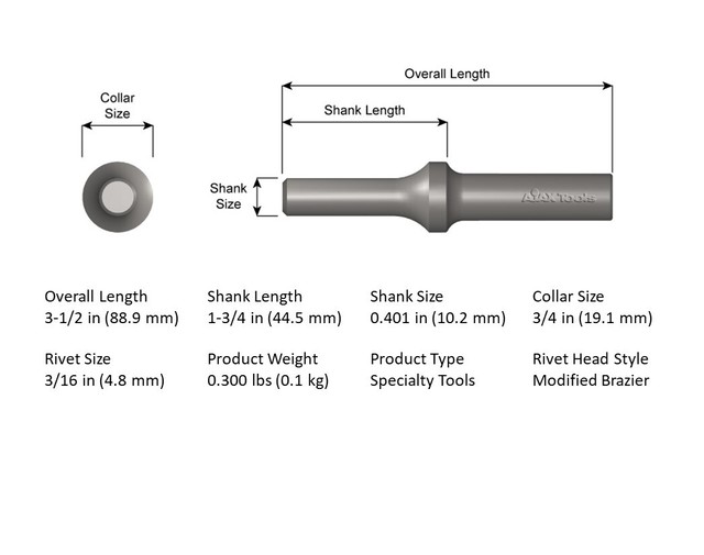 Ajax Tool Works A1610 Pneumatic Bit Rivet Setter 3/16" Moderate Brazier ...