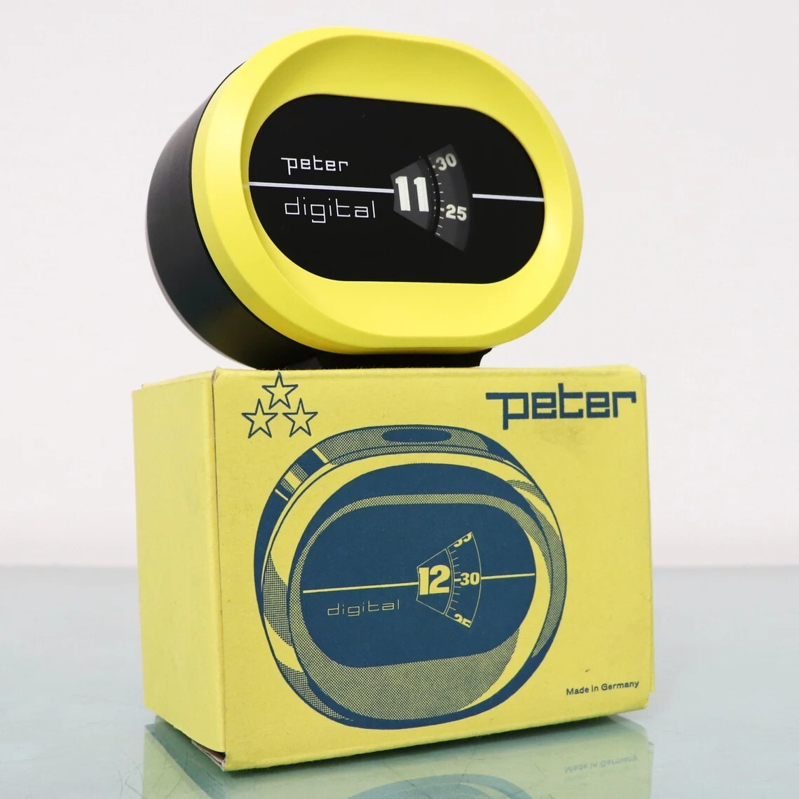 PETER Alarm Mantel TOP! Clock Near Mint NOS 1970s Original Box! Yellow ...